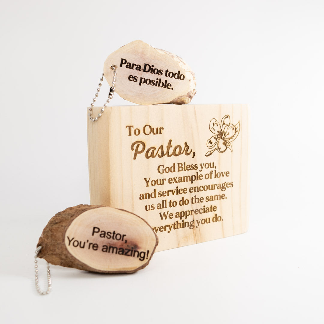 Pastor Appreciation Personalized Wood Keychain and Wood Block Bundle ...