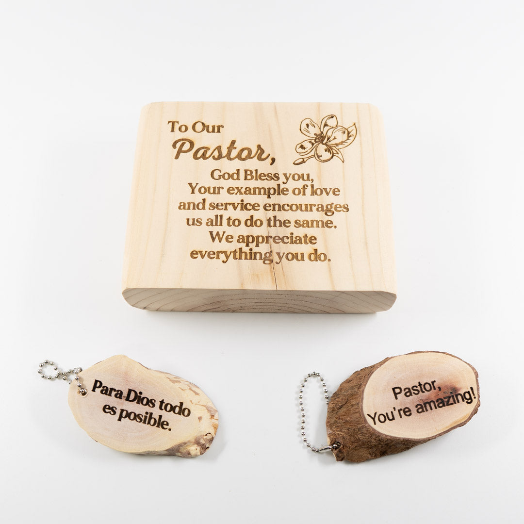 Pastor Appreciation Personalized Wood Keychain and Wood Block Bundle ...