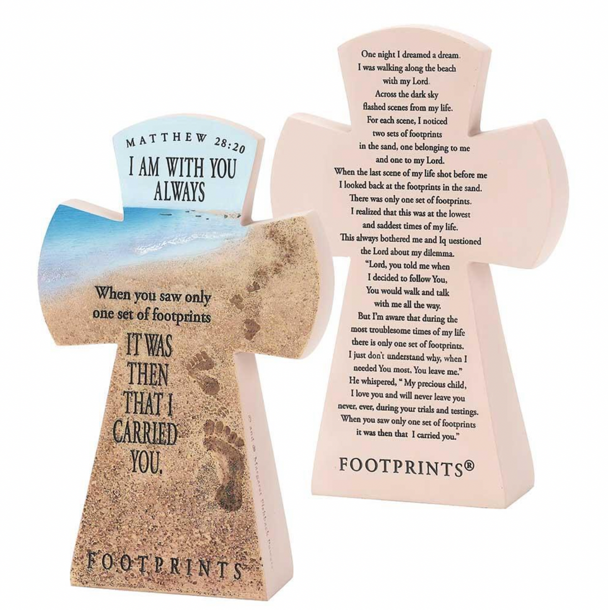 Footprints Matthew 28:20 Desktop Cross – Simply Uncaged Christian Gifts